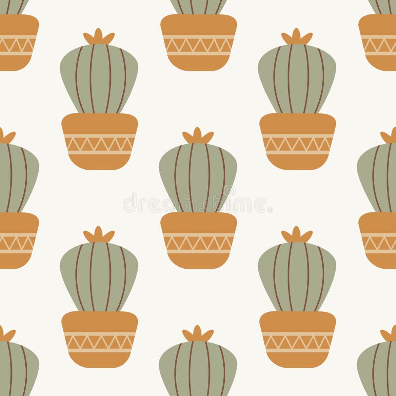 Cactus Seamless Pattern. Cute Cacti in Boho Style. Stock Vector ...