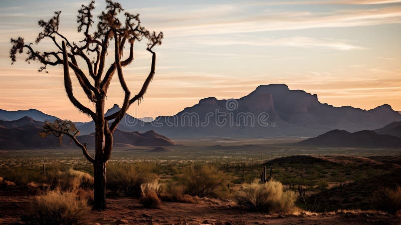 Cactus Tree Desert Sunset Landscape Near Phoenix Az Stock Illustration ...