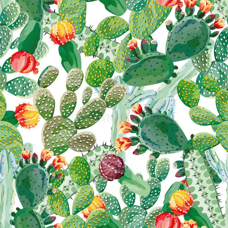 Watercolor Seamless Cactus Pattern Stock Illustration - Illustration of ...