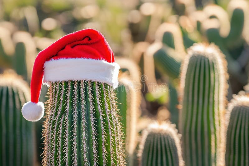 Cactus Wearing a Santa Hat in a Desert Holiday Scene AI Generative ...