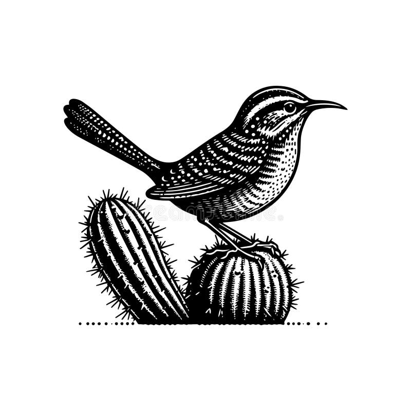 Cactus Wren Perched Icon Vintage Retro Logo Illustration Style. Stock ...