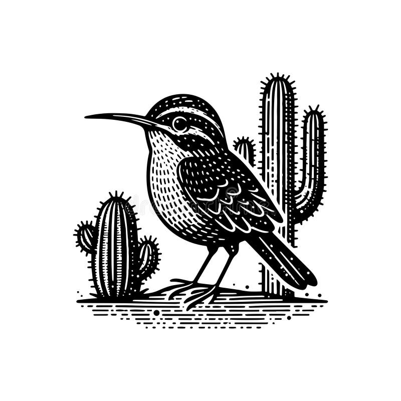 Cactus Wren Side View Vector Icon Vintage Logo Retro Illustration ...