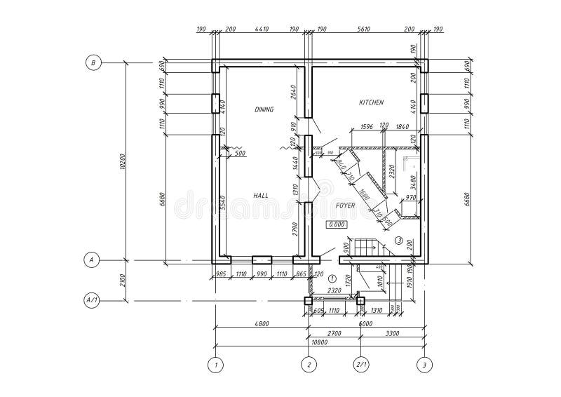 CAD Architectural Plan Blueprint Stock Illustration - Illustration of ...