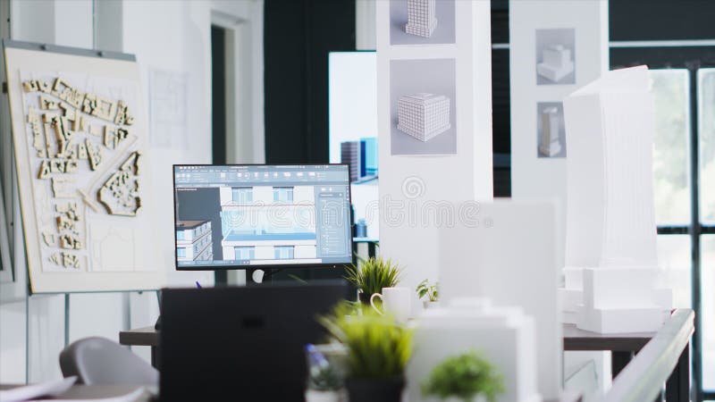 Cad Architecture Software on Computer at Empty Office Desk Stock Image ...