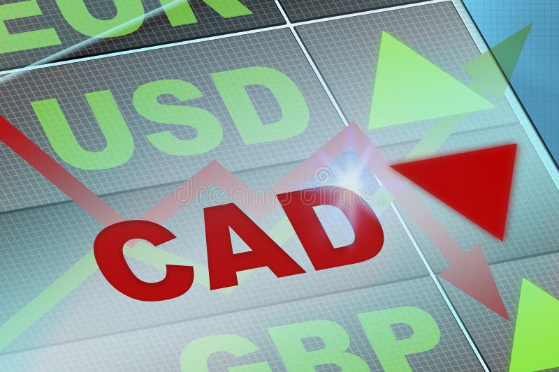 CAD Currency on the Display Board with Red Arrow Down Stock ...