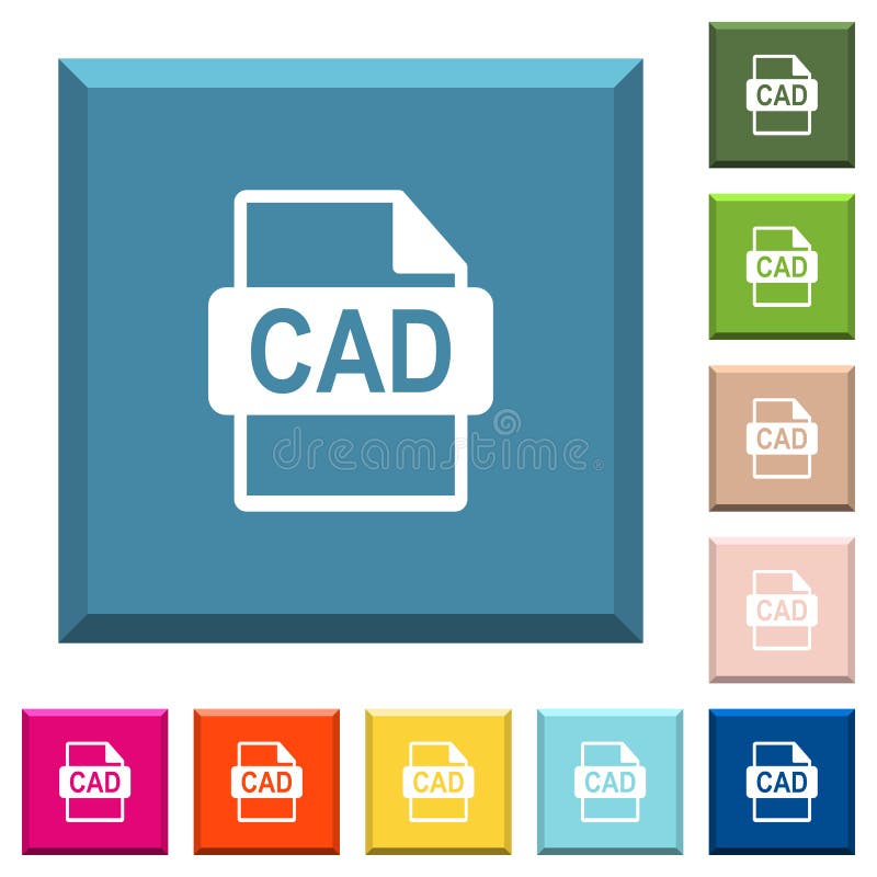 CAD File Format White Icons on Edged Square Buttons Stock Vector ...
