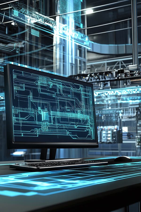 CAD Rendering of a Futuristic Smart Power Grid Displayed on a High-tech Desktop Setup. Stock ...