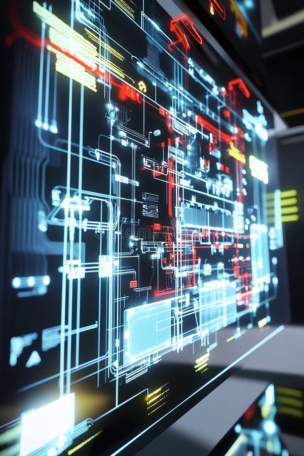 CAD Rendering of a Futuristic Smart Power Grid Displayed on a High-tech ...