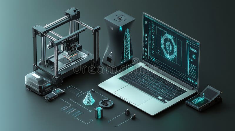 Modern 3D Printer Technology Futuristic Design Laptop Digital ...