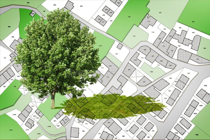 Cadastral Map and General Urban Plan with Lone Tree in a Rural Scene ...