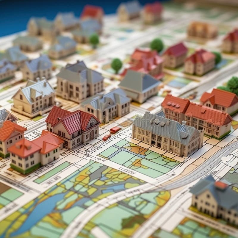 Cadastral Map with Small Buildings, Created with Generative AI Stock ...