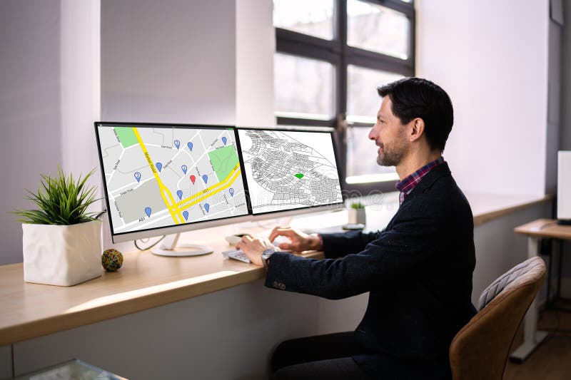Cadastre Plot Land Map. Building Project Stock Photo - Image of monitor ...