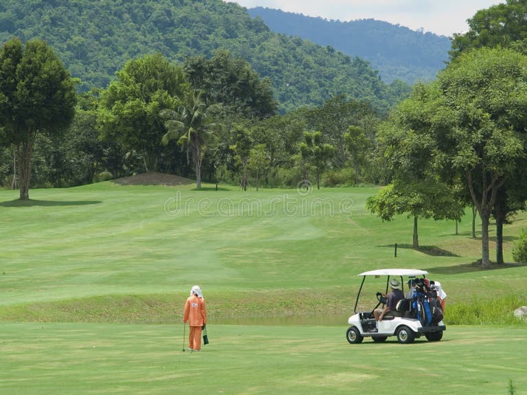 Caddie and Golf Cart on the Fa Stock Image - Image of golf, caddie: 3199417