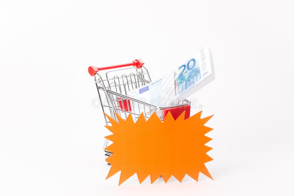 Caddy for Shopping with Money Stack Stock Photo - Image of money ...