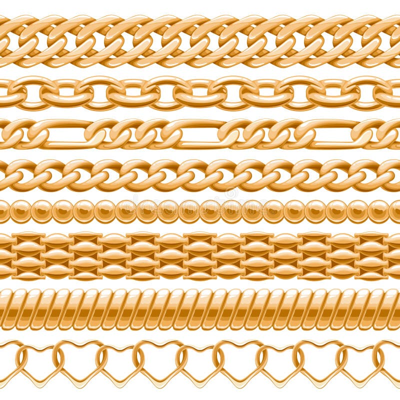 Cadenas De Oro Clasificadas En El Fondo Blanco Ilustración del Vector ...