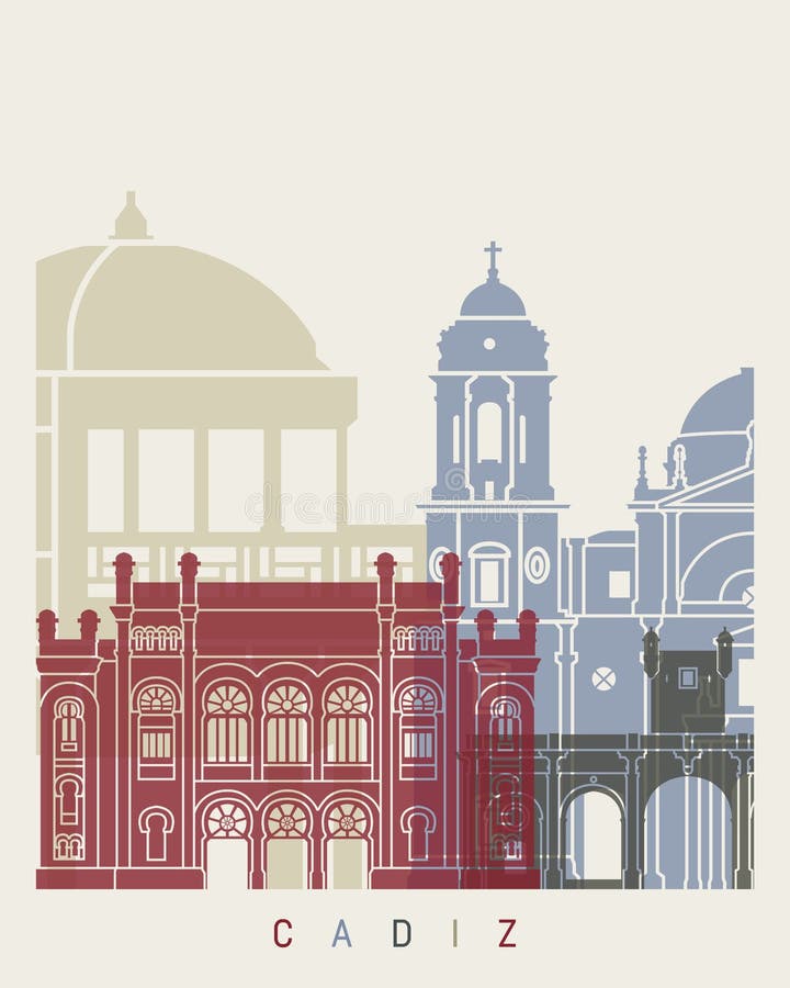 Cadiz skyline poster stock vector. Illustration of architecture - 84461901