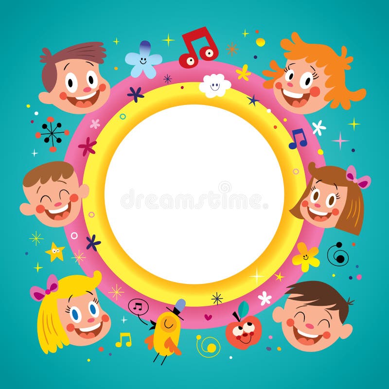 Cadre Rond Avec Le Groupe D'enfants Illustration de Vecteur ...