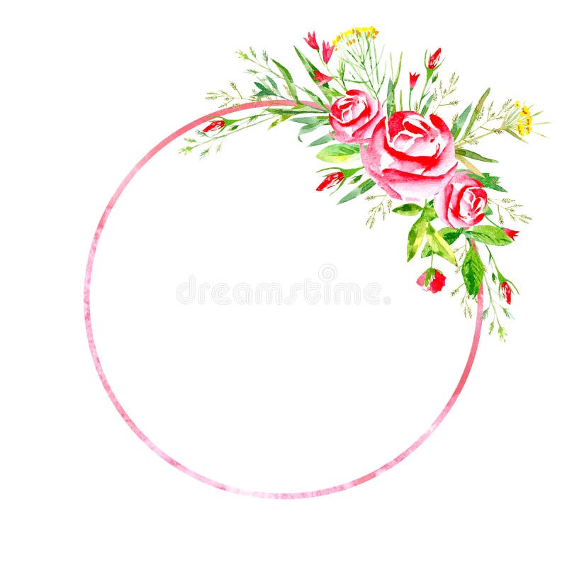 Cadre Rond De Roses Et Herbe De Champ Illustration Stock - Illustration ...