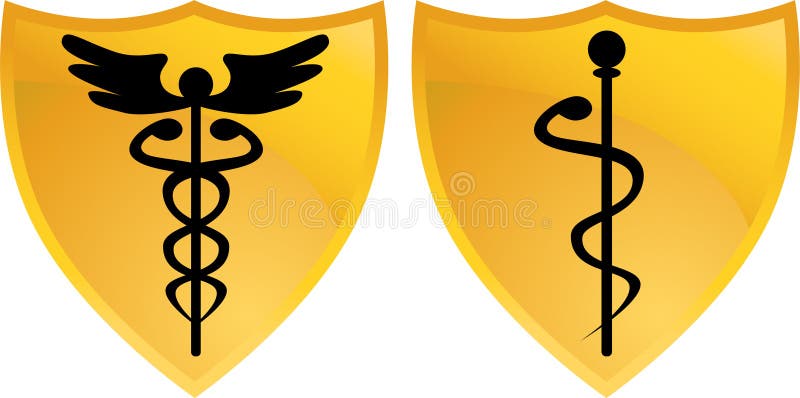 Caduceus Medical Symbol with Shields Stock Vector - Illustration of ...