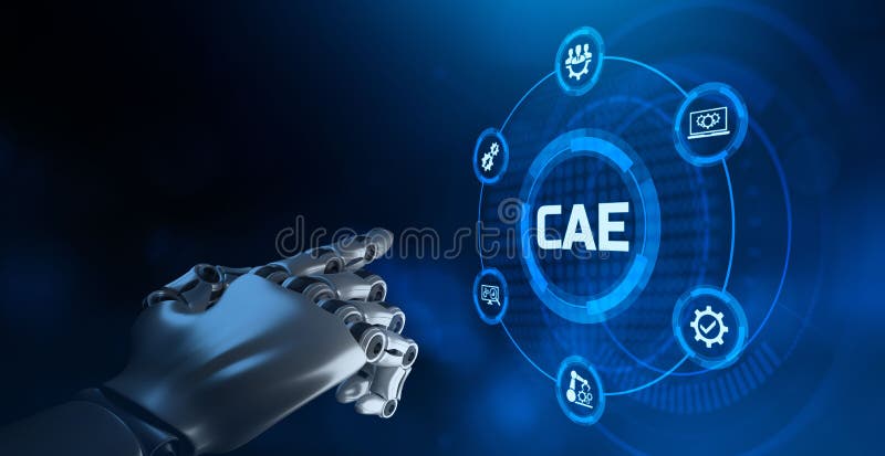 CAE Computer-aided Engineering CAD System. Technology Concept on Screen ...