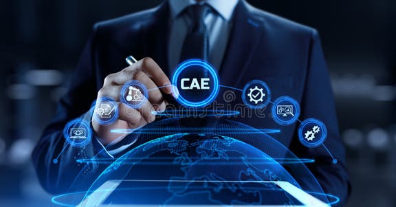 CAE Computer-aided Engineering Software System Concept. Businessman ...