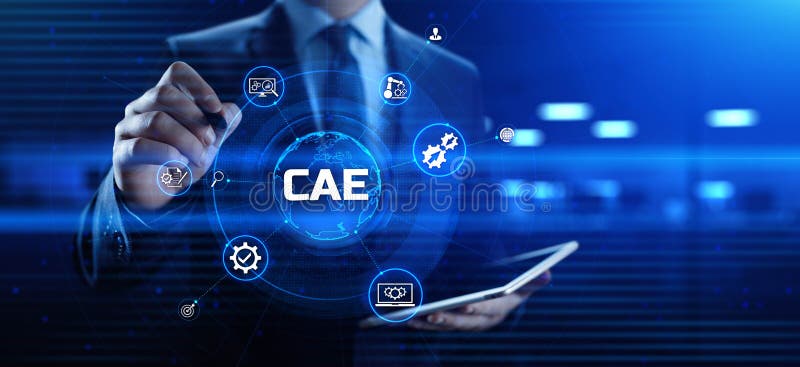 CAE Computer-aided Engineering CAD System. Technology Concept on Screen ...