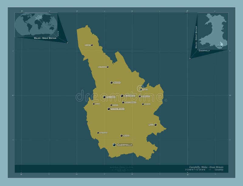 Caerphilly, Wales - Great Britain. Solid. Labelled Points of Cit Stock ...