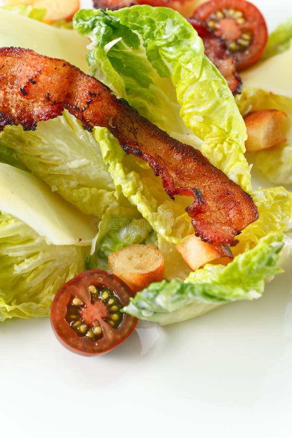 Caesar salad with bacon stock image. Image of appetizer - 70307551