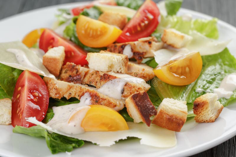 Caesar Salad with Chicken Closeup Stock Image - Image of chicken ...