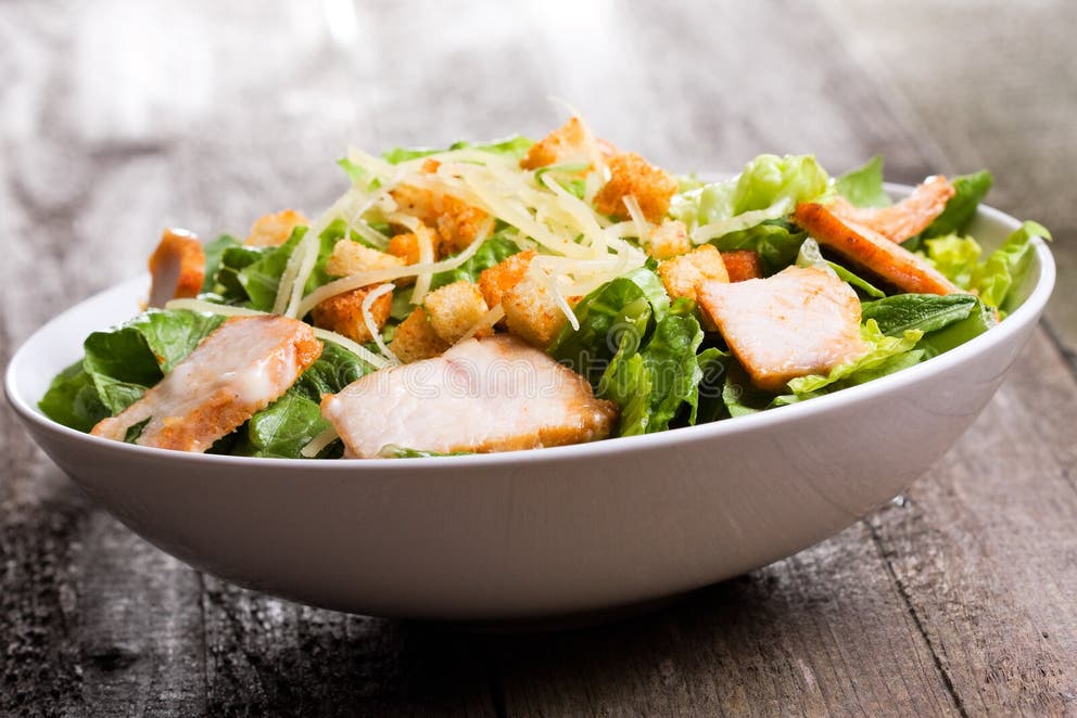 Caesar Salad with Chicken and Greens Stock Photo - Image of gourmet ...