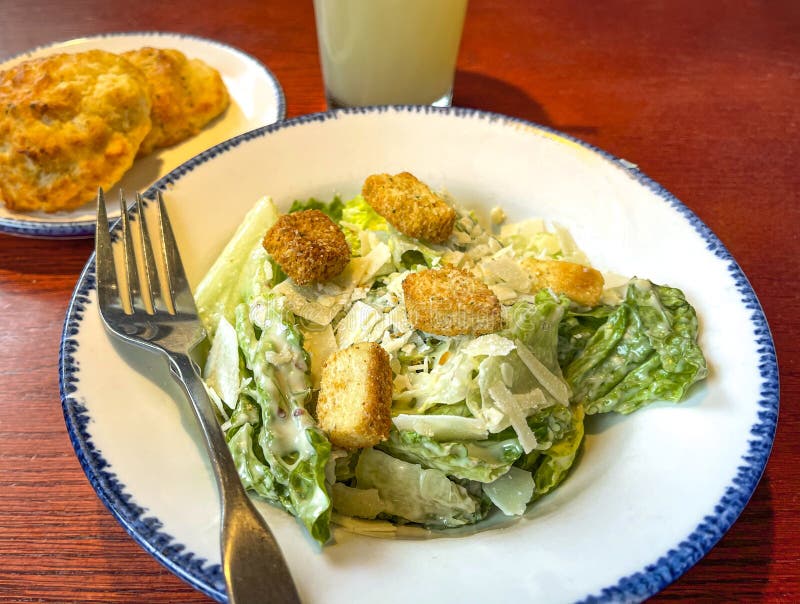 Caesar Salad Ice Cold Lemonade at a Sea Food Restaurant Stock Image ...