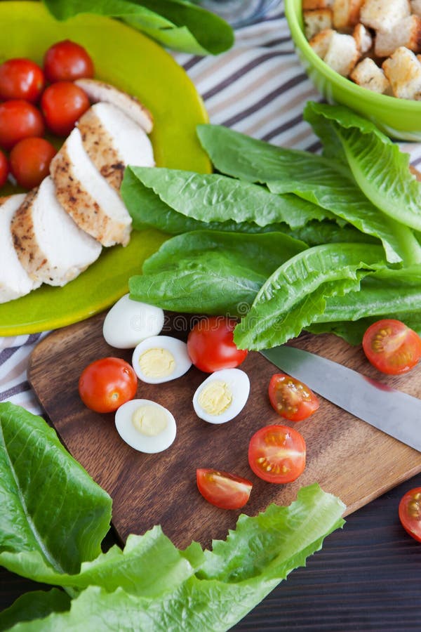 Caesar salad ingredients stock photo. Image of table - 41024796