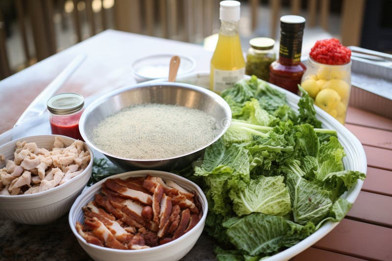 Caesar Salad Ingredients Spread Out before Mixing Stock Image - Image ...