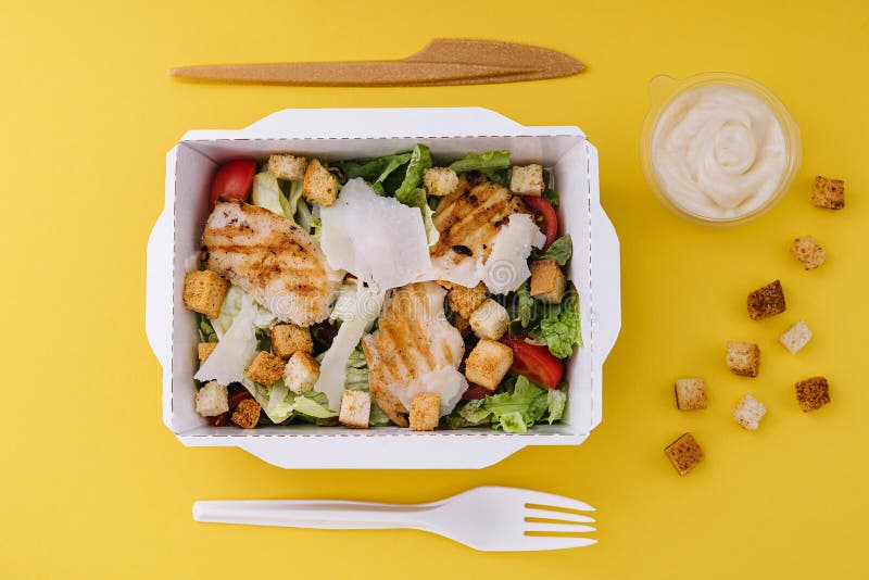 Caesar Salad Packed on Craft Box for Take Away Stock Image - Image of ...