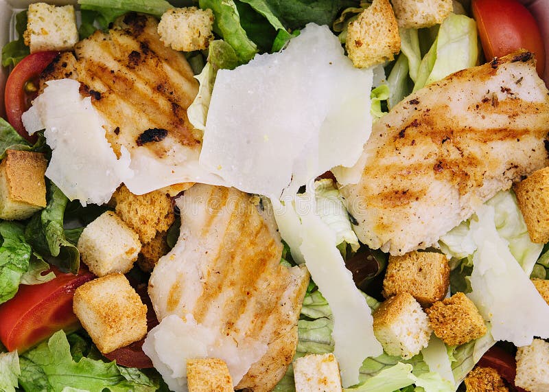 Caesar Salad Packed on Craft Box for Take Away Stock Photo - Image of ...