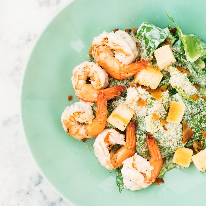 Caesar Salad With Shrimp Or Prawn Stock Image Image Of Parmesan Meal 103996329