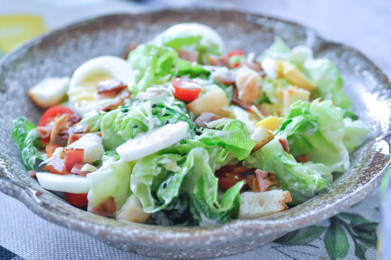 Caesar Salad or Vegetable Salad with Bacon , Egg and Bread Croutons ...