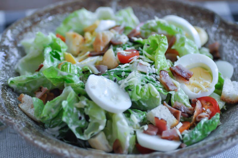 Caesar Salad or Vegetable Salad with Bacon , Egg and Bread Croutons ...