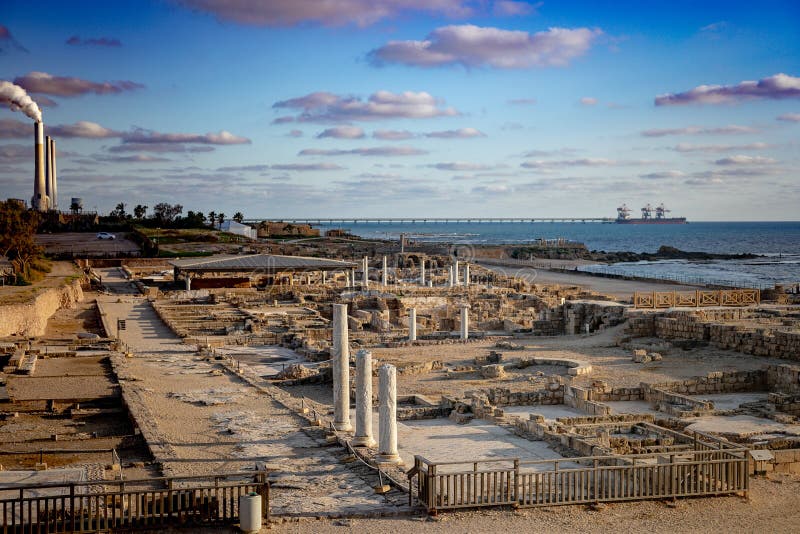 Caesarea in Israel, Coastline of Ancient Stock Image - Image of ancient ...
