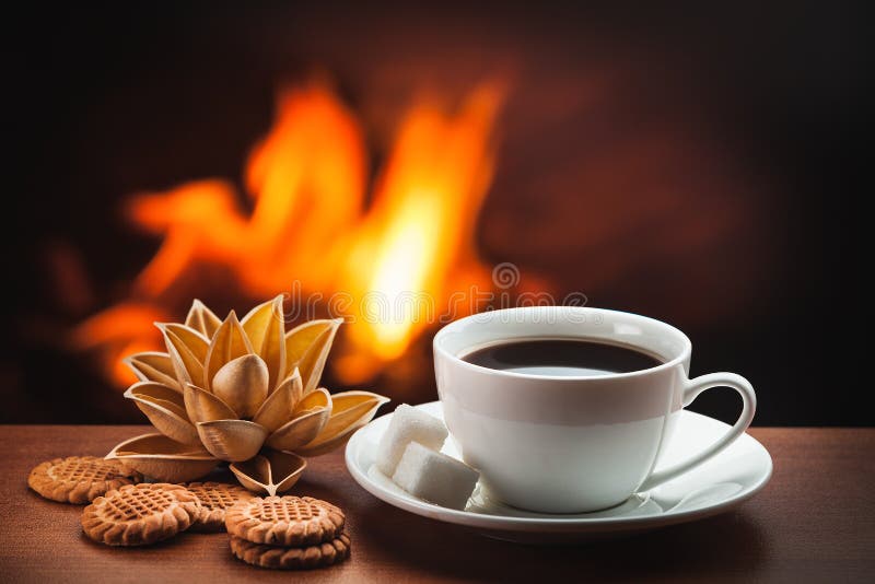 Café Chaud Près De Cheminée Image stock - Image: 67500433