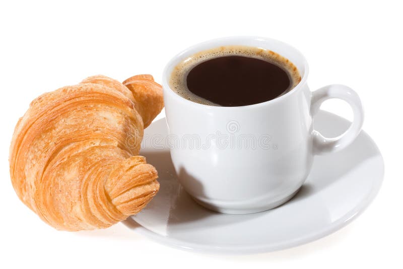 Café Et Croissant Bonjour Et Petit-déjeuner Concept Photo stock - Image ...