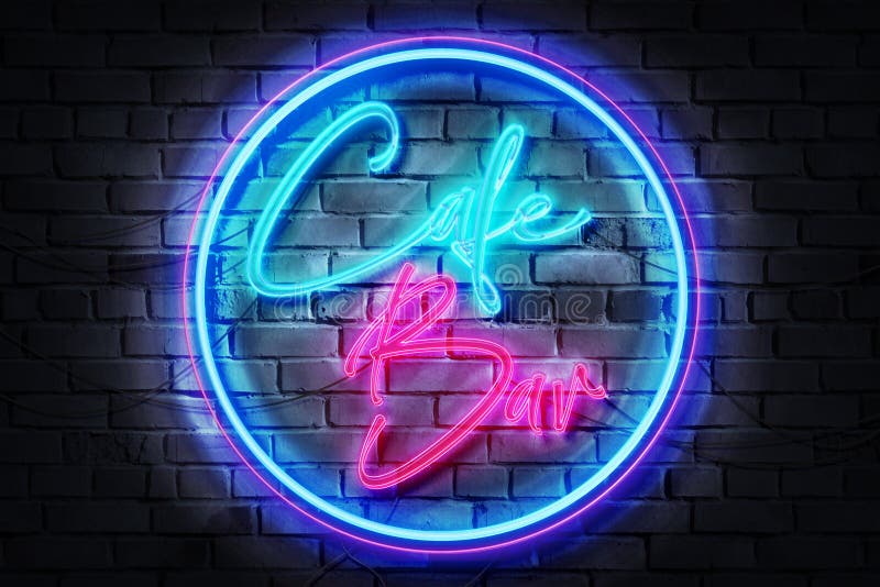 Cafe Bar Neon Sign on a Dark Wall Stock Illustration - Illustration of ...