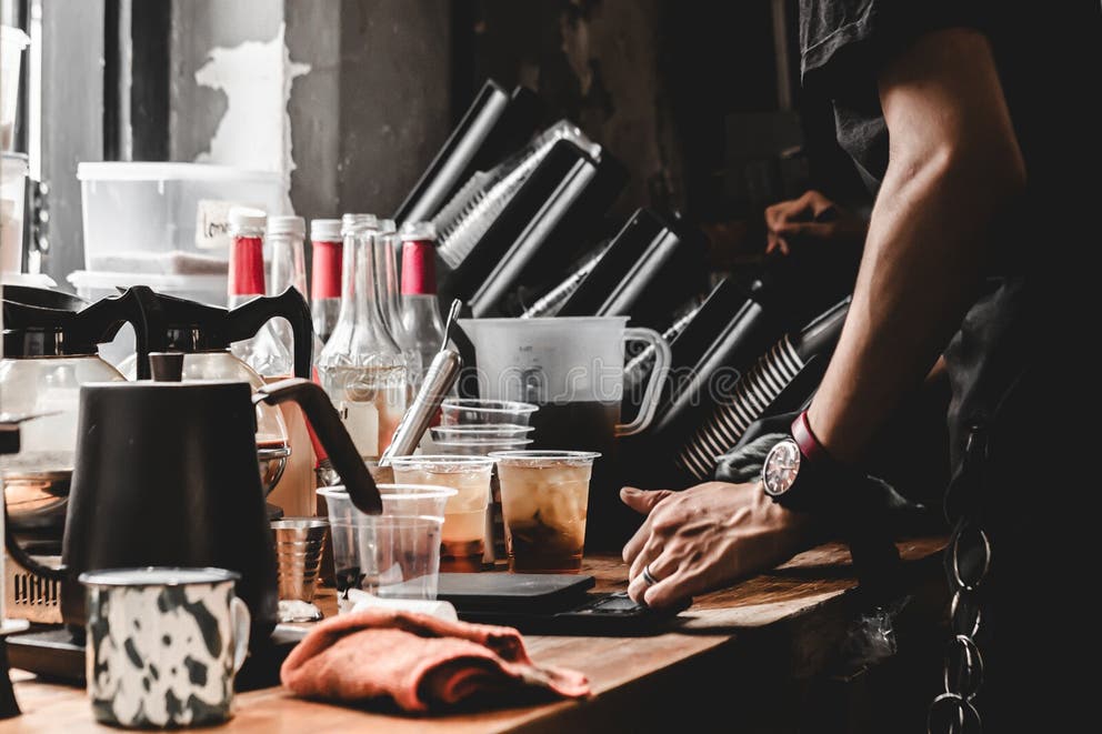 Cafe Barista is Preparing Drinks for Customers Stock Image - Image of ...