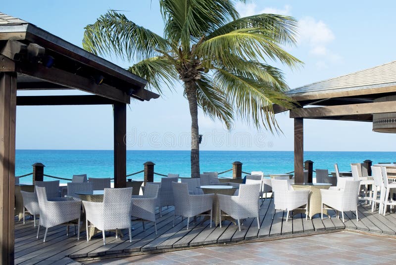 Cafe on the beach. stock photo. Image of chair, food - 16373288