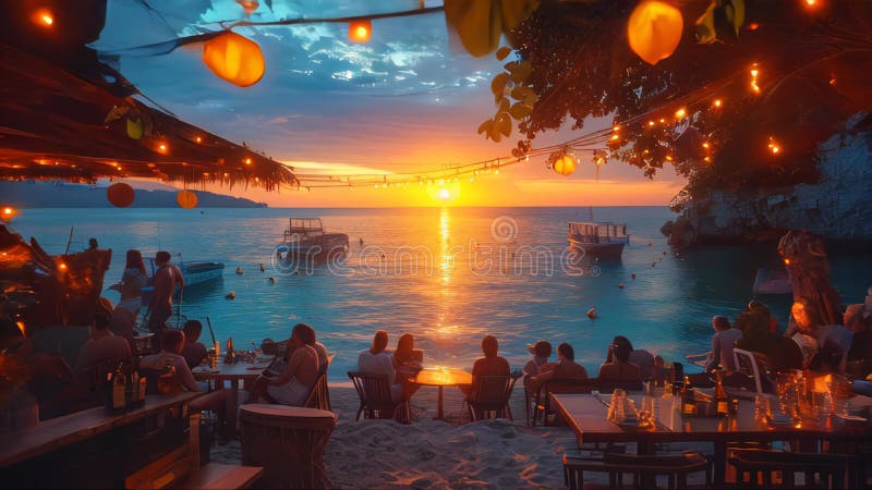 Cafe on the Beach at Sunset Stock Video - Video of party, relaxation ...