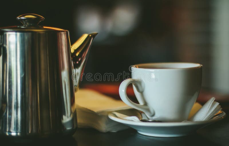 Cafe, Breakfast Tea, Pot, Teapot, Coffee Pot. Stock Image - Image of ...