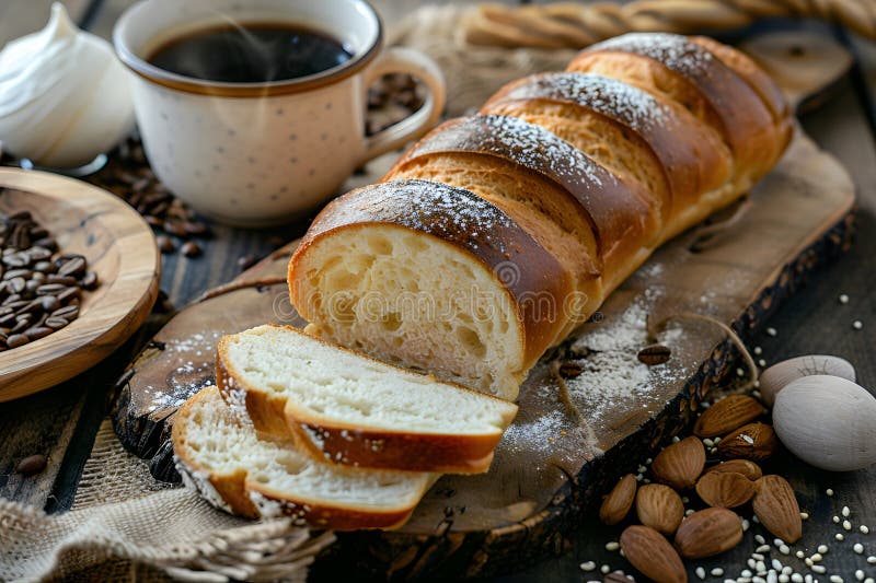 A Cafe Breakfast Scene with Croissants and Coffee Creating a Relaxing ...