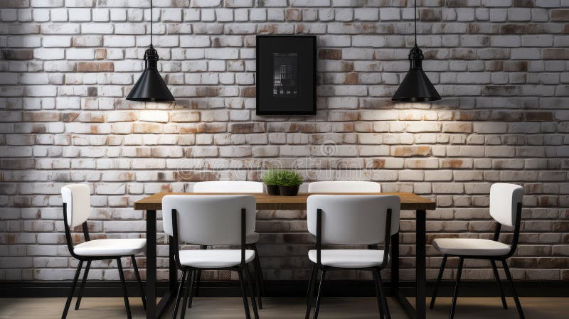 Cafe brick wall table stock illustration. Illustration of backdrop ...