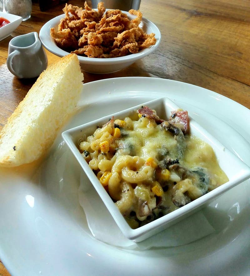 Cafe Brunch Time with a Delicious Mac N Cheese and Fried Mushroom Stock ...
