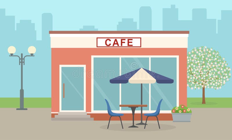 Cafe Building on City Background. Stock Vector - Illustration of ...
